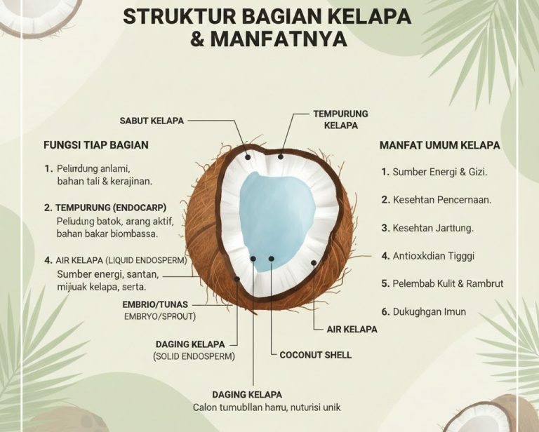 Struktur Bagian Kelapa dan Manfaatnya serta Fungsi Tiap Bagian